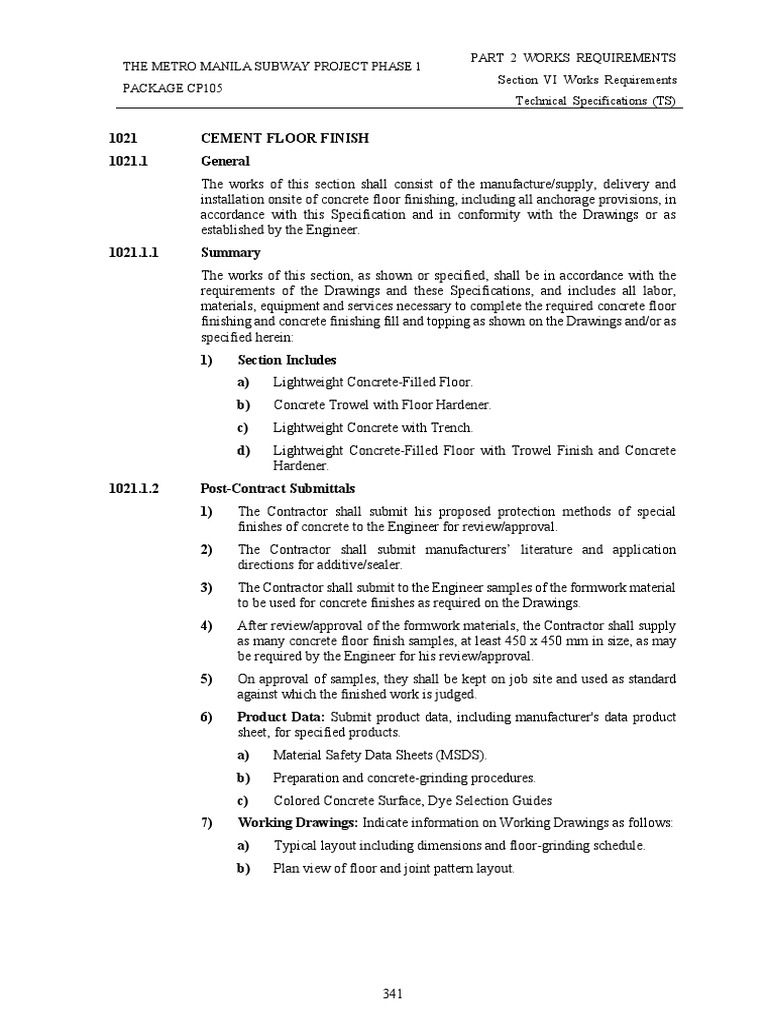 Technical Specification Floor Hardener | PDF | Concrete | Specification ...