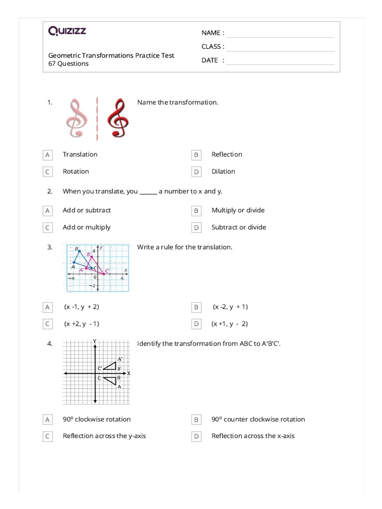 Geometric Transformations Practice Test | PDF