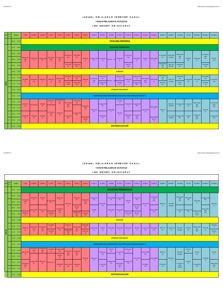 Jadwal Pelajaran Semester Ganjil 2023-2024 (Revisi 2-2) | PDF