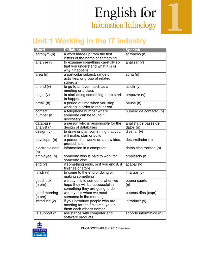 English For IT 1 Spanish Unit 1 | PDF | Information And Communications ...