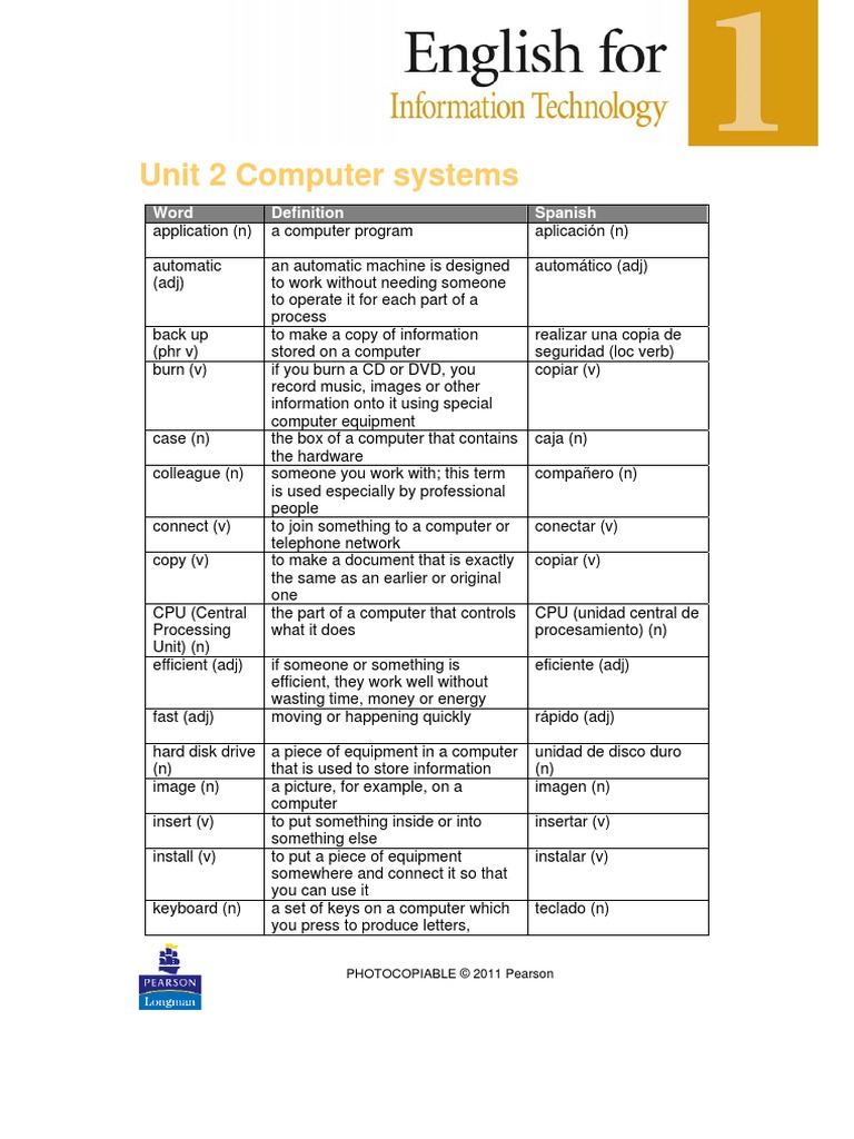 English For IT 1 Spanish Unit 2 | PDF | Computer Keyboard | Information And Communications ...