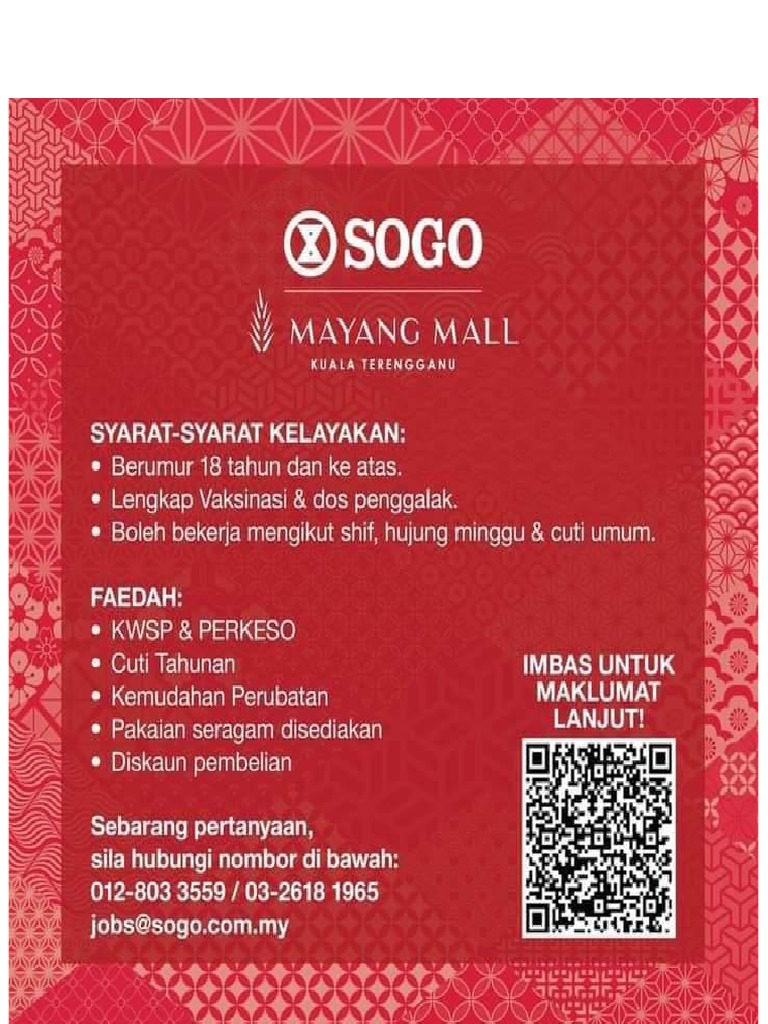 Iklan Jawatan Kosong Sogo Mayang Mall | PDF