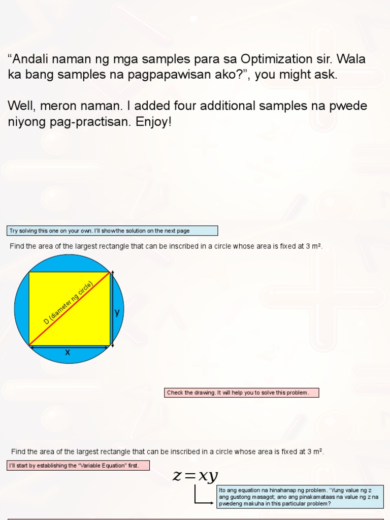 Calculus Optimization Problem 2 Pdf Area Circle
