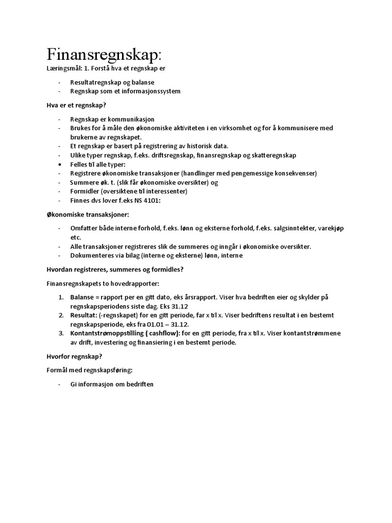 Notater Regnskap Forelesning 1 | PDF Notater Regnskap Forelesning 1 | PDF