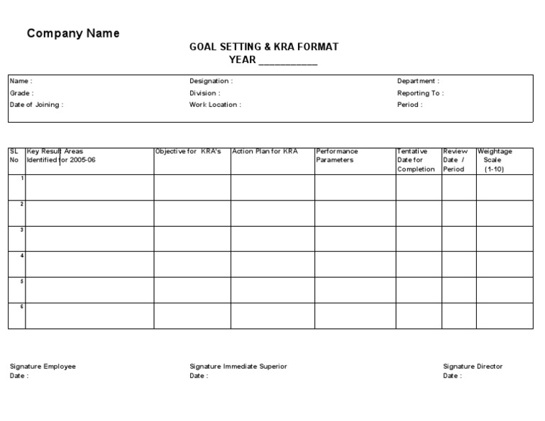 KRA Goal Setting Template | PDF | Career & Growth | Business
