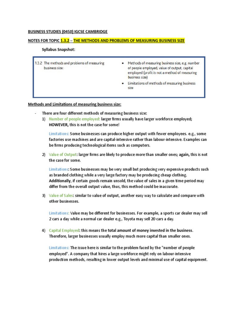 Measuring Business Size: Methods & Limitations | PDF