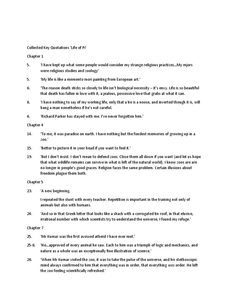 Life of Pi Collected Key Quotations | PDF | Reason | God