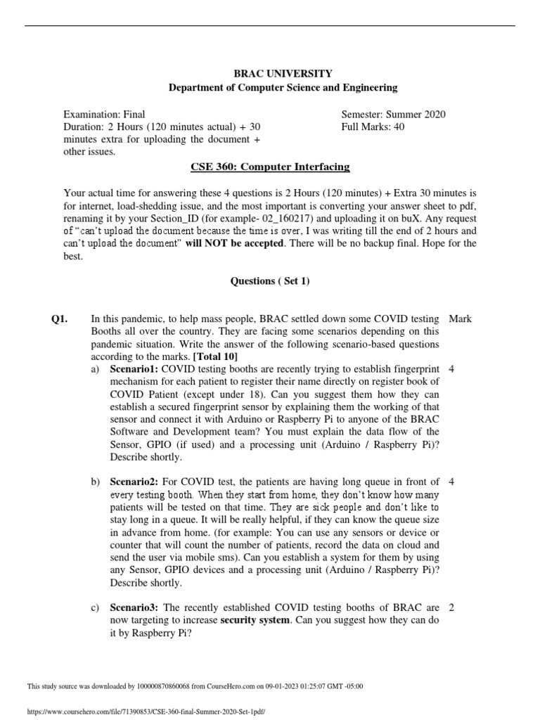 CSE 360 Final Summer 2020 Set 1 PDF | PDF | Computing | Computer Engineering