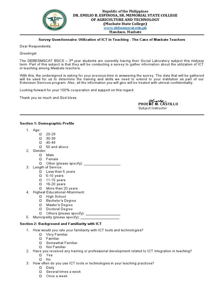 Survey Questionnaire Social Lab | PDF | Educational Technology ...
