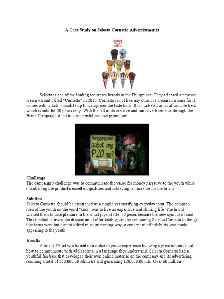 A Case Study On Selecta Cornetto Advertisements | PDF | Brand | Advertising
