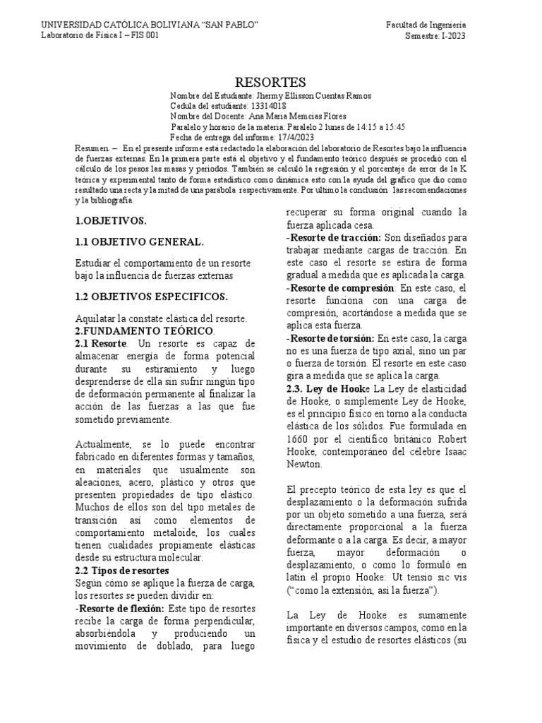 Informe 8 | PDF | Fuerza | Peso
