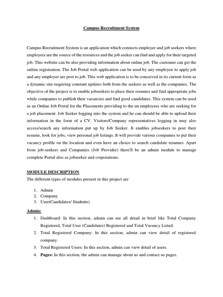 Campus Recruitment System | PDF | Recruitment | Résumé