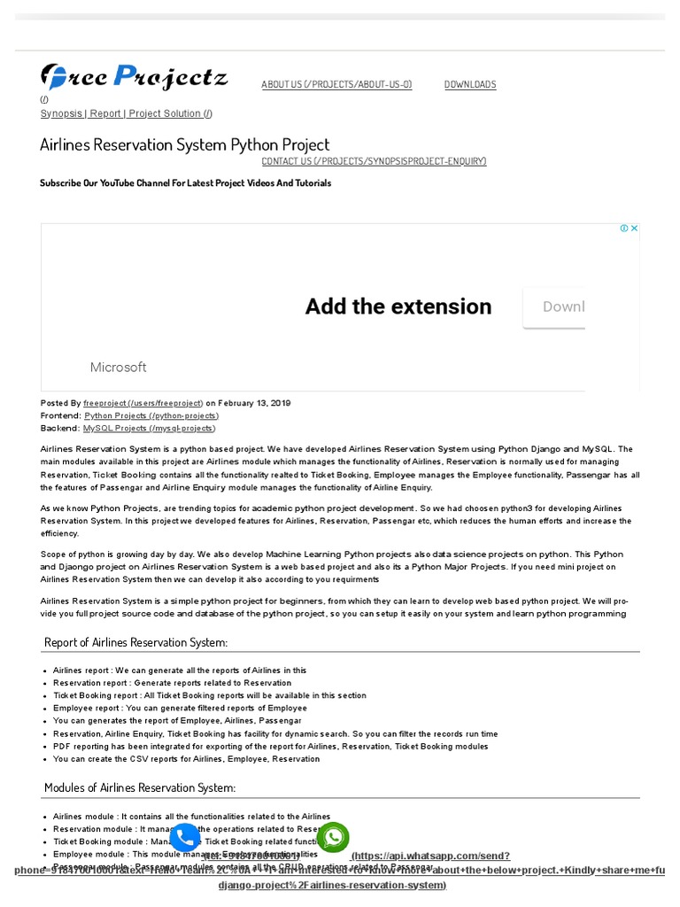 Airlines Reservation System - Python Projects - FreeProjectz | PDF ...