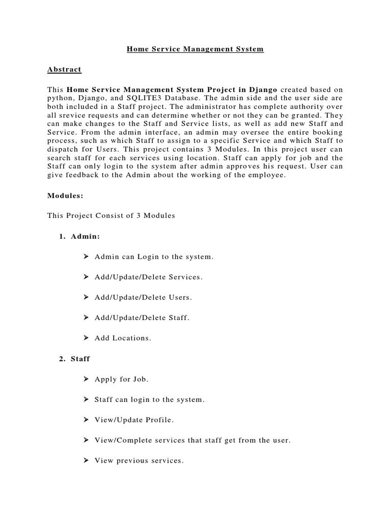 Home Service Management System | PDF