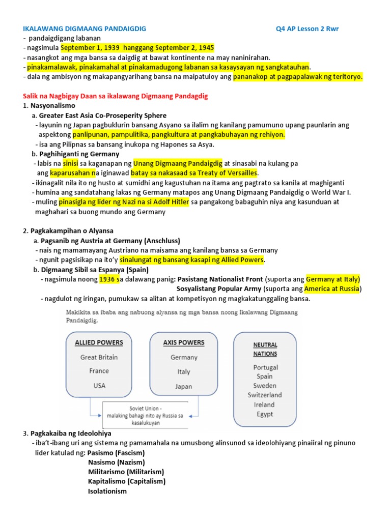 Q4 AP Lesson 2 Ikalawang Digmaang Pandaigdig RWR | PDF