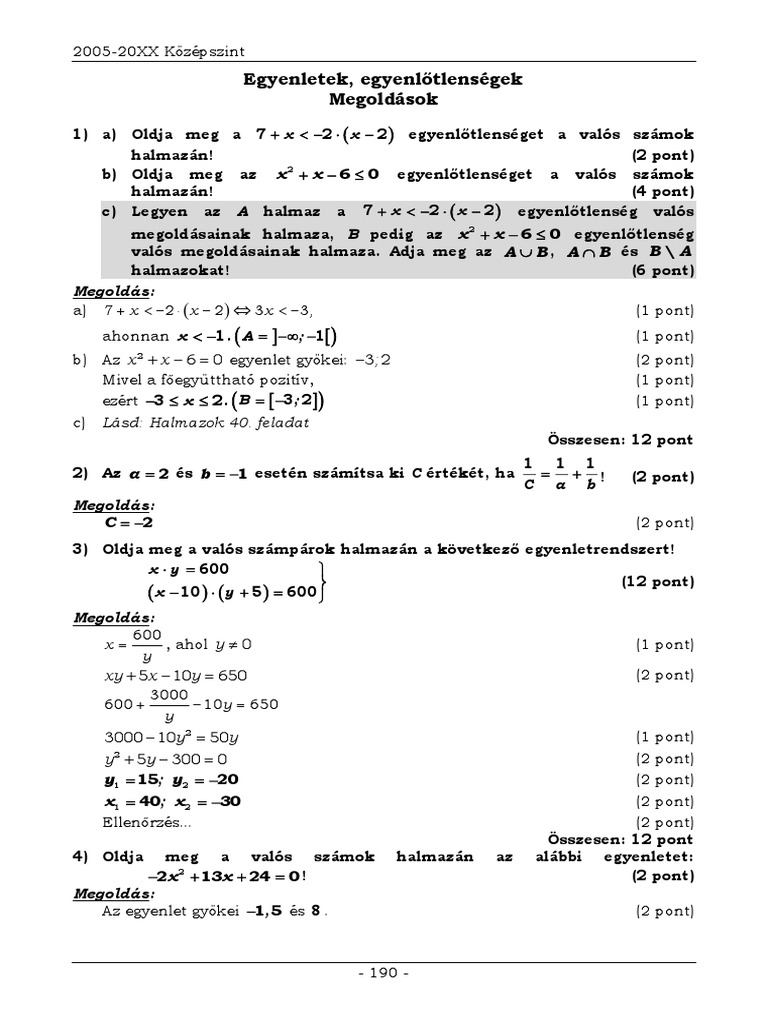 190 209 Egyenletek Egyenlotlensegek Mo | PDF