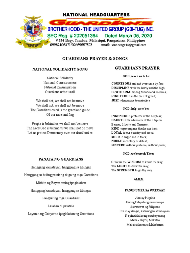 Guardians Prayer & Songs | PDF