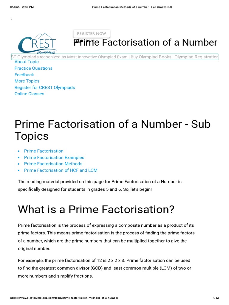Prime Factorization Methods for Grades 5-6 | PDF | Factorization | Algebra