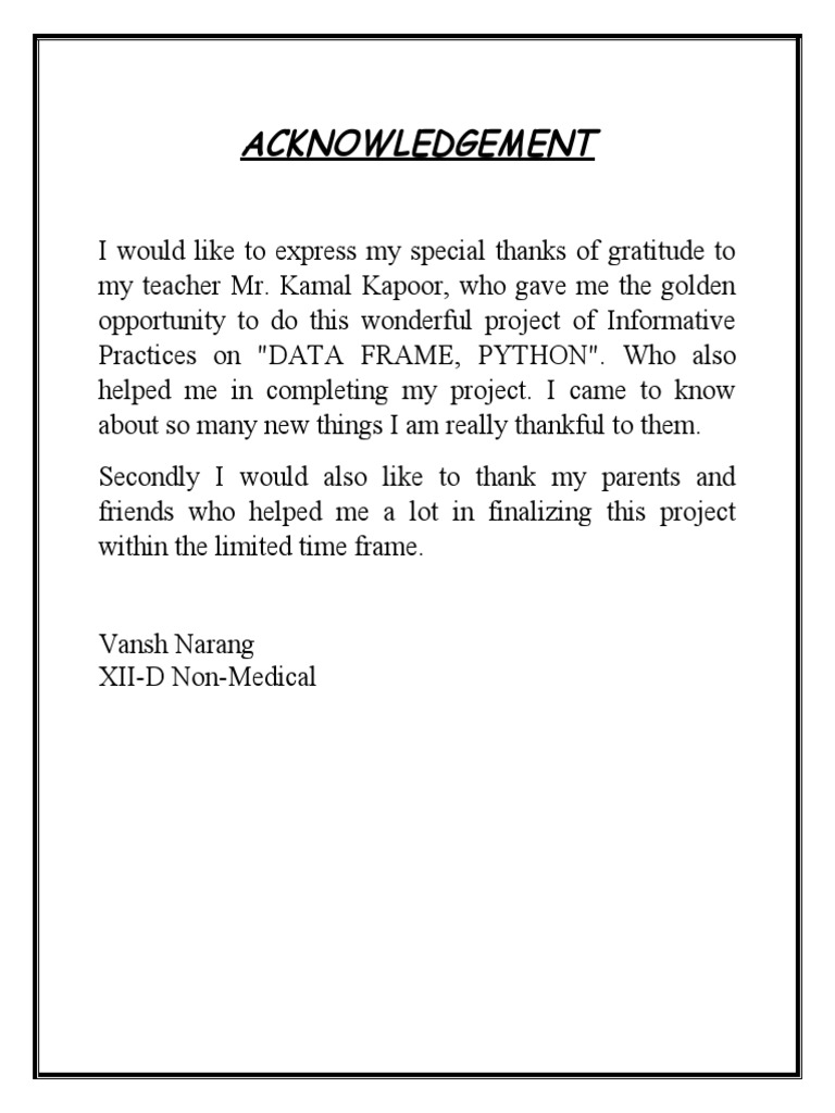 Acknowledgement | PDF | Career & Growth