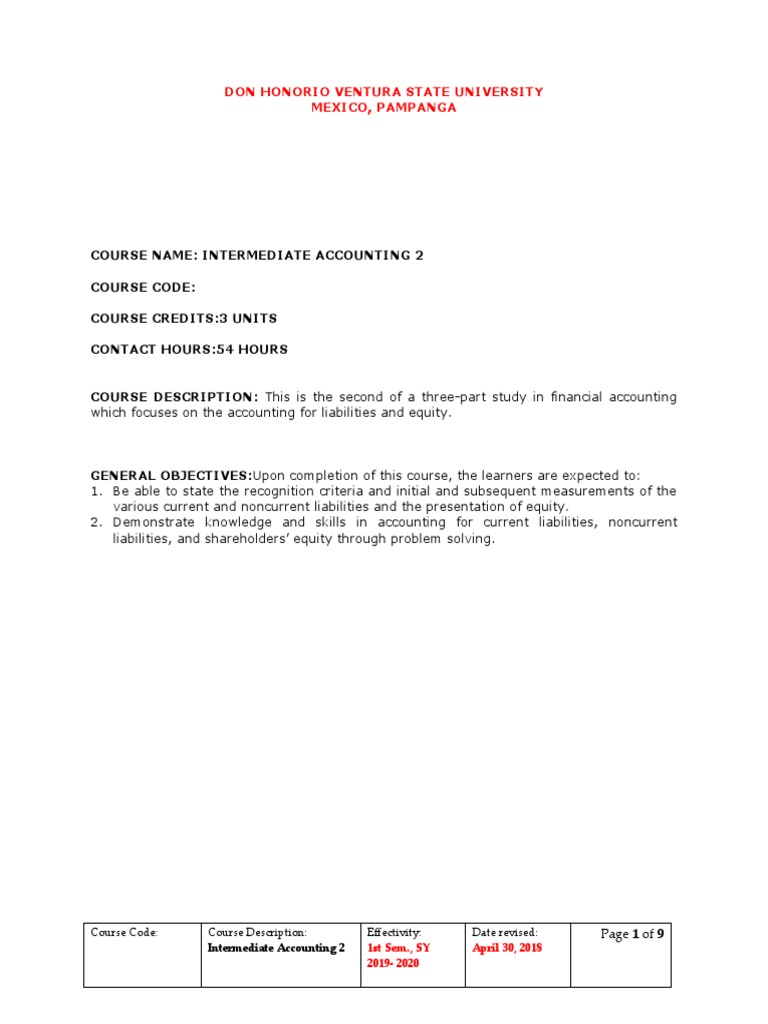 Sample Obe Syllabus - Intermediate Acctg 2 | PDF | Career & Growth ...