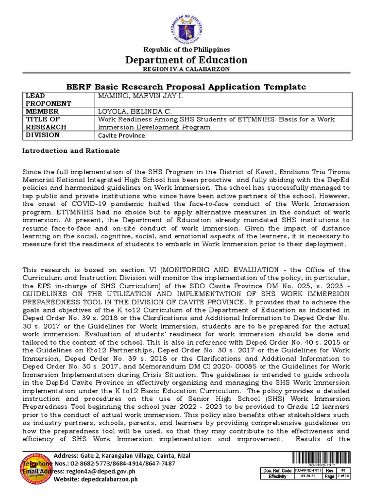 Basic Research Proposal Template | PDF | Employment | Learning