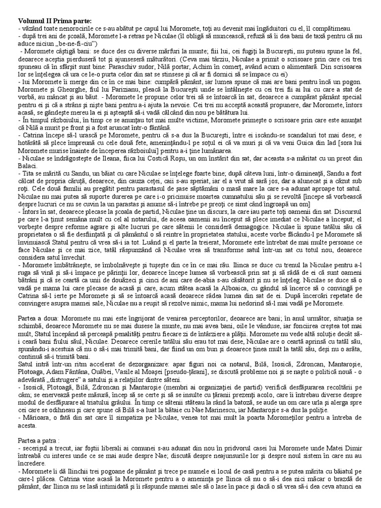 Moromeţii Vol.2 Rezumat | PDF