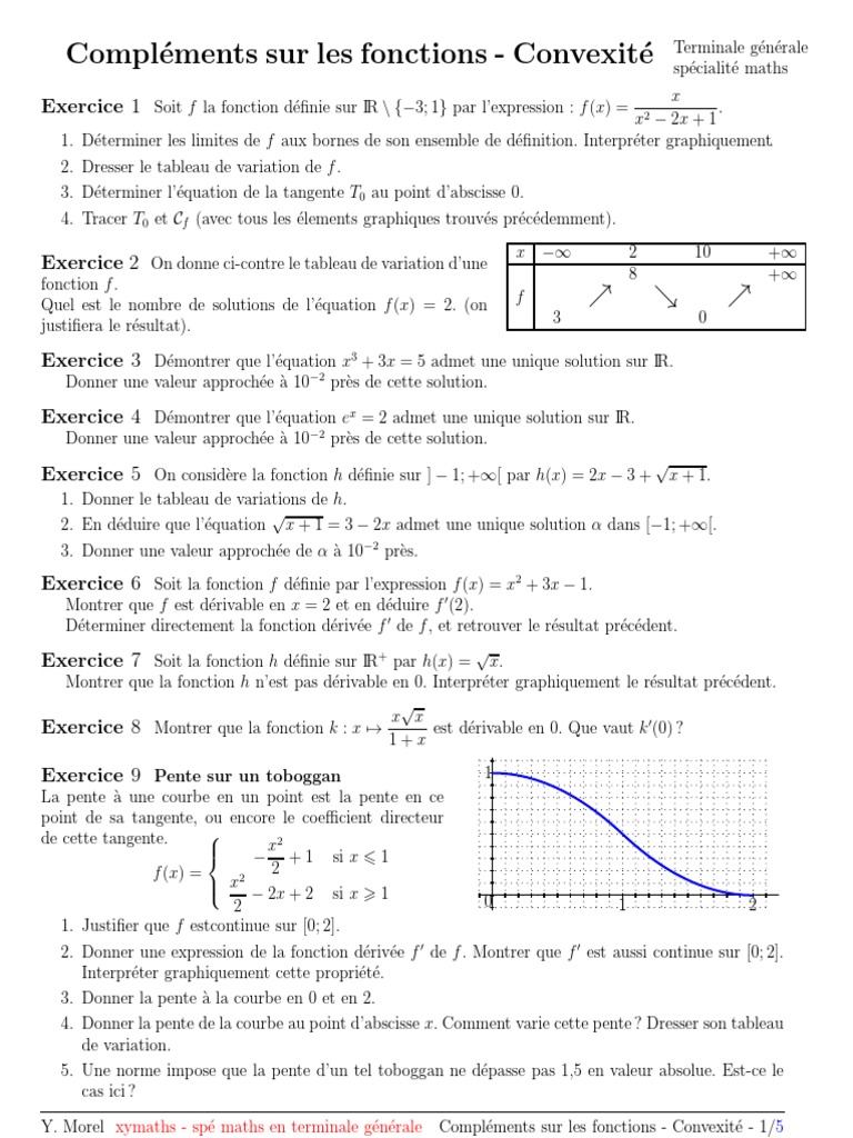 Cours Complement Derivation Convexite Exercices | PDF | Tangente (géométrie) | Fonction ...