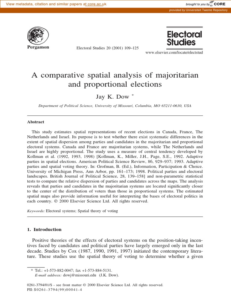 A Comparative Spatial Analysis of Majoritarian and Proportional ...