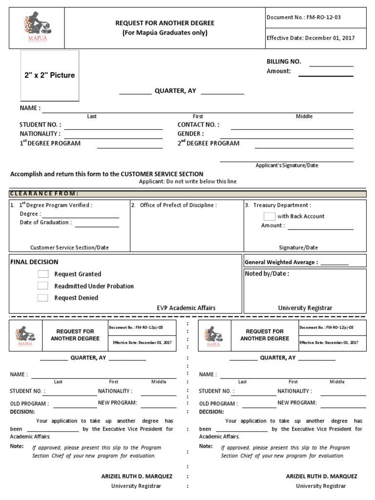 Request for Another Degree Form | PDF