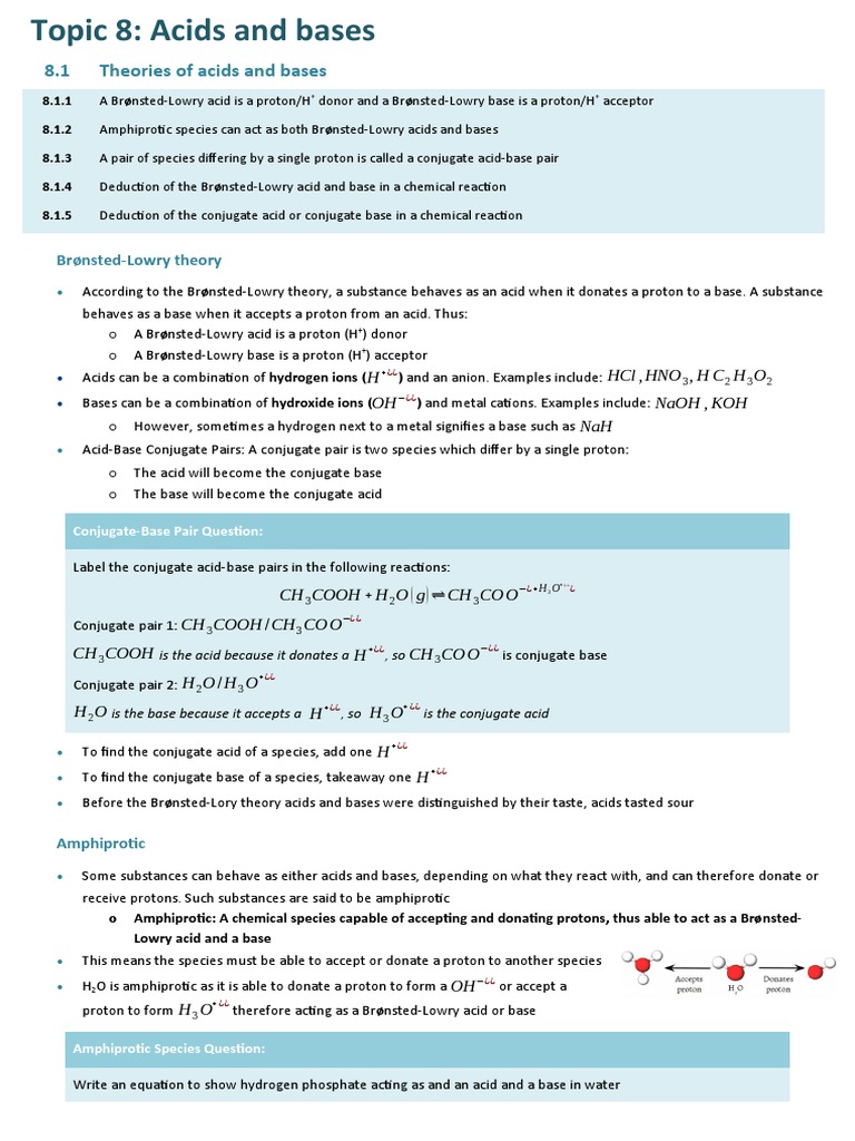 Summary Topic 8 Acids and Bases | PDF | Ph | Acid