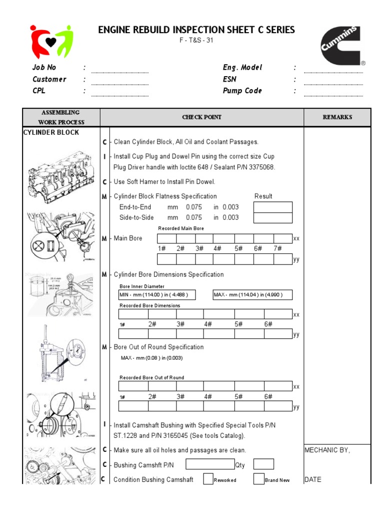 Engine Rebuild Inspection Sheet C Series: Job No: Eng. Model: Customer ...