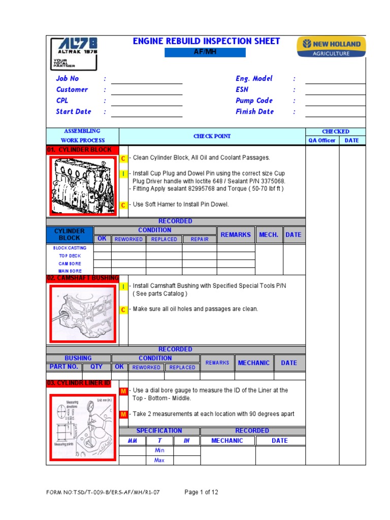 Engine Rebuild Sheet AF-MH | PDF | Bearing (Mechanical) | Screw