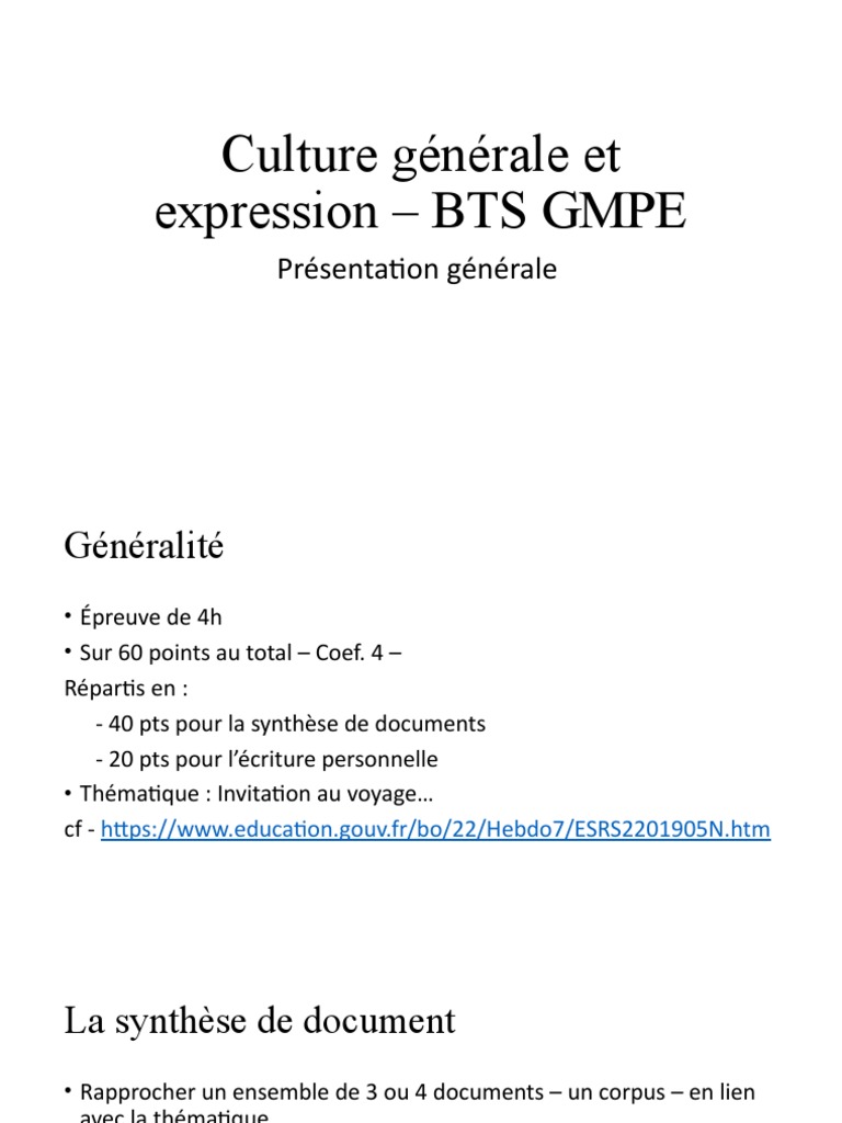 Culture Générale Et Expression - BTS GMPE | PDF