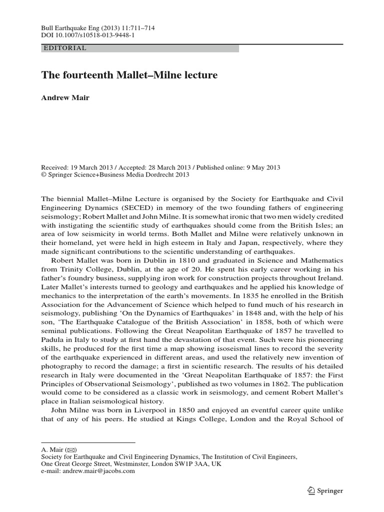 The Fourteenth Mallet-Milne Lecture: Andrew Mair | PDF | Seismology ...