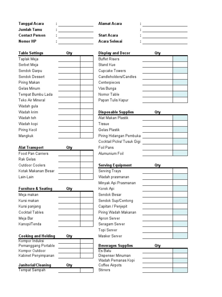 Catering Checklist | PDF