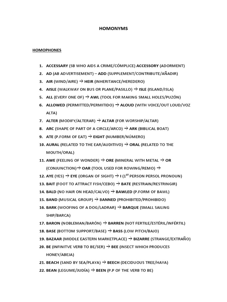 Homonyms (Homophones and Homographs) | PDF | Home & Garden