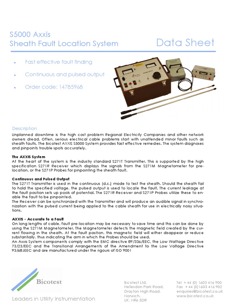 Data Sheet: S5000 Axxis Sheath Fault Location System | PDF | Power ...