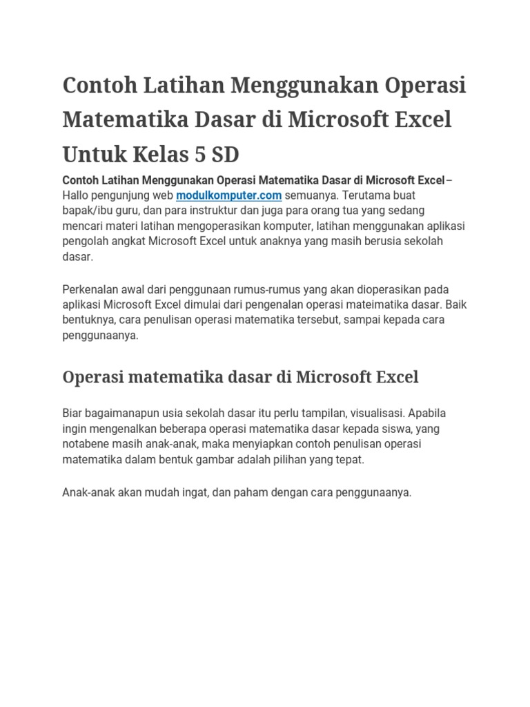 Contoh Latihan Menggunakan Operasi Matematika Dasar Di Microsoft Excel ...