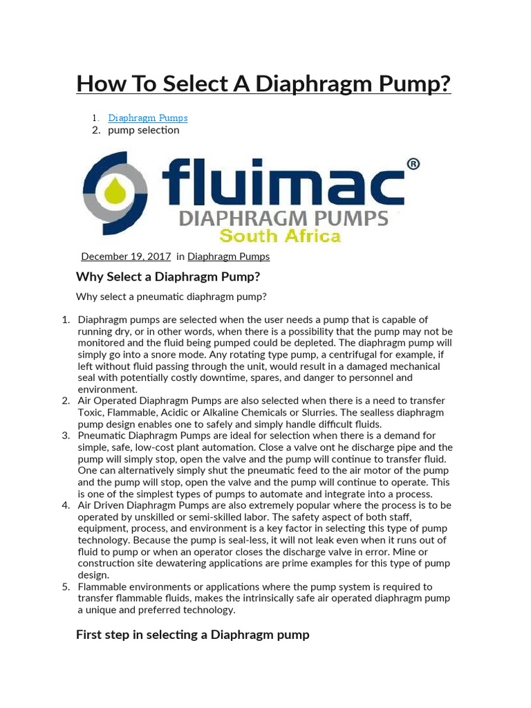 How To Select A Diaphragm Pump | PDF | Pump | Flow Measurement