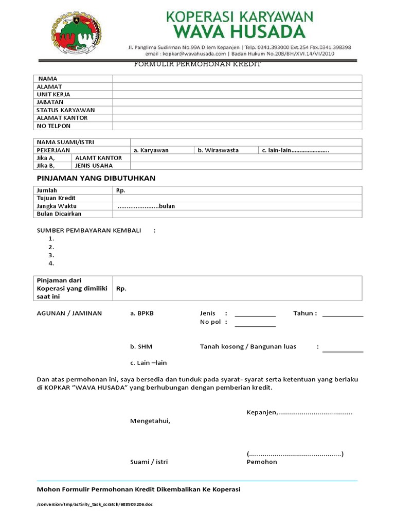 Formulir Permohonan Kredit Ok | PDF