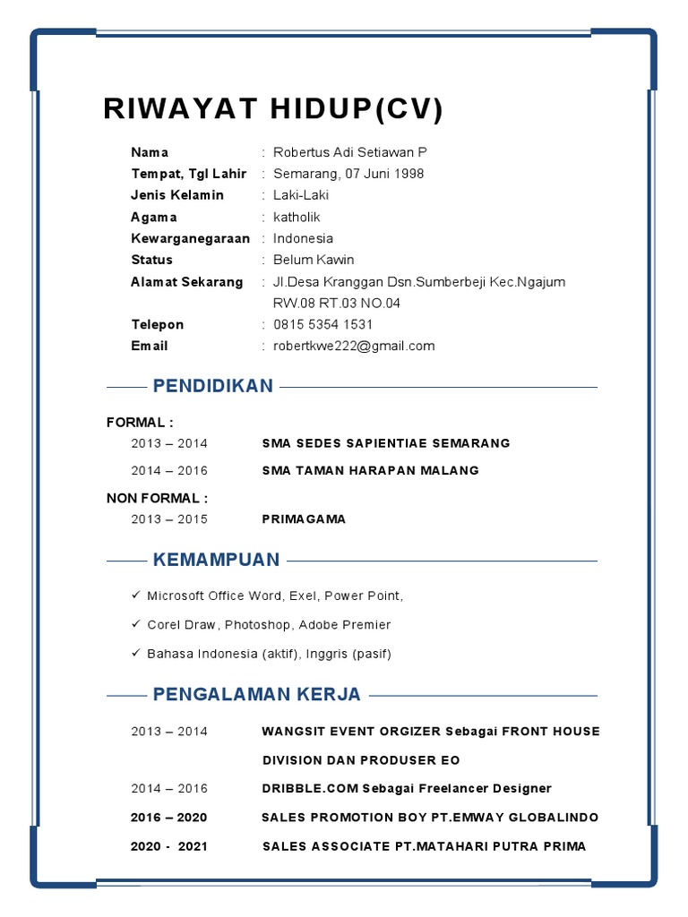 Riwayat Hidup (CV) : Pendidikan | PDF