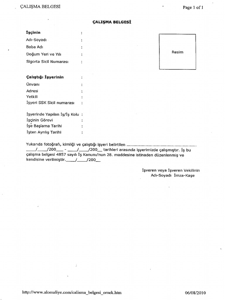 Calisma Belgesi | PDF