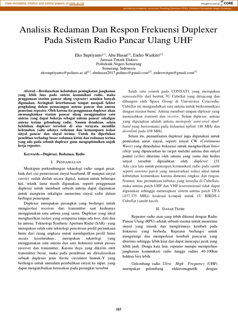 Analisis Redaman Duplexer pada Radio UHF | PDF | Teknologi & Rekayasa