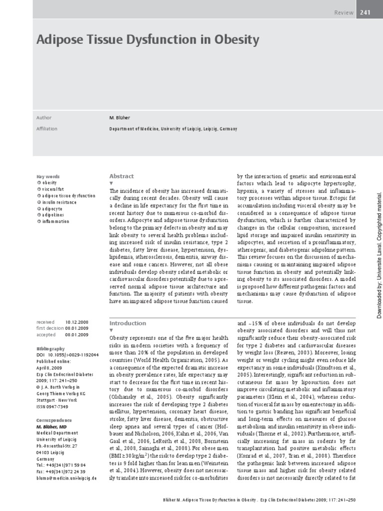 Bluher (2009) Adipose Tissue Dysfunction in Obesity | PDF | Adipose ...