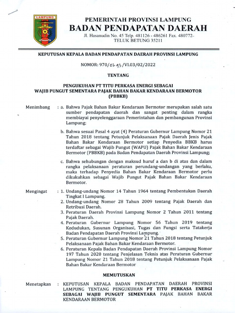 Wapu PBBKB Titu Lampung 2022 | PDF