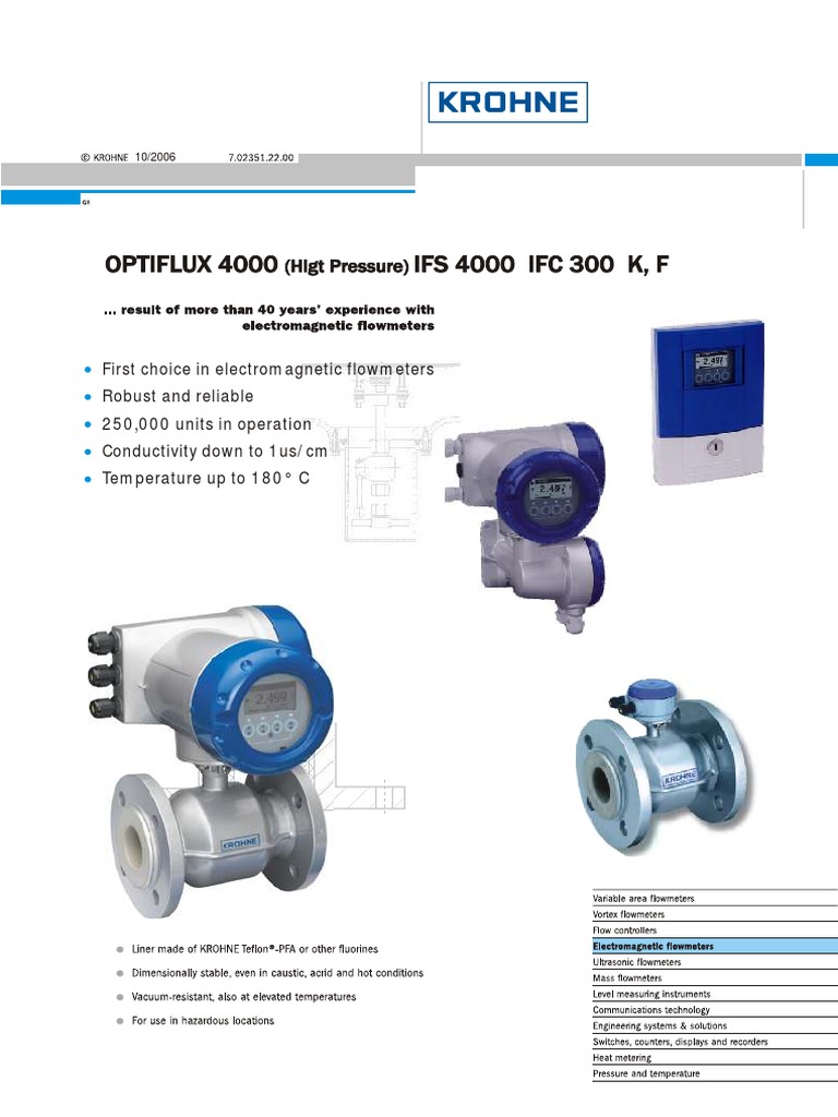 OPTIFLUX 4000 Electromagnetic Flowmeter | PDF | Manufactured Goods ...