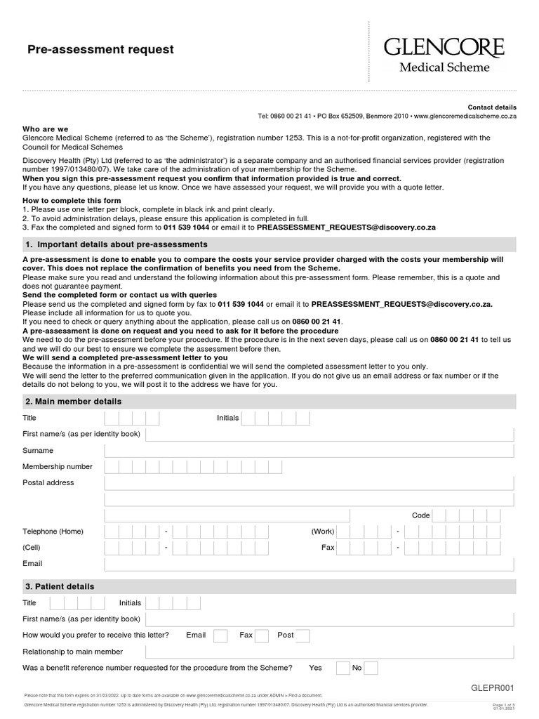 Pre Assessment Request Form 2021 | PDF | Health Care | Health Professional