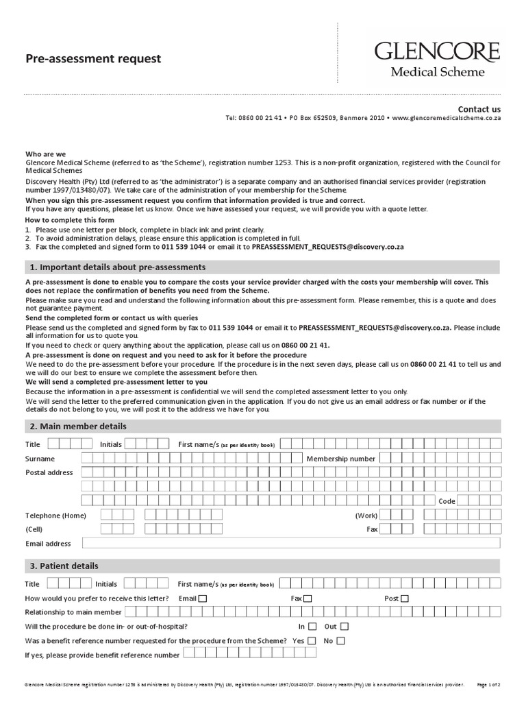 Pre Assessment Request Form | PDF