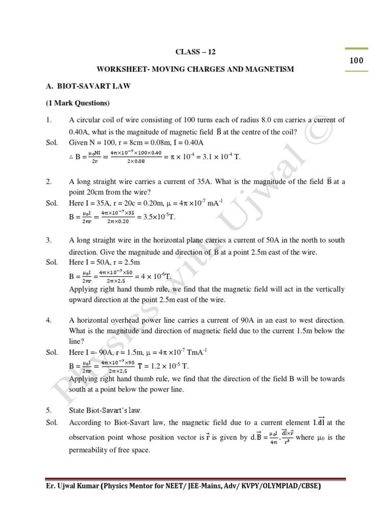 Moving Charges and Magnetism 2 | PDF | Magnetic Field | Electricity