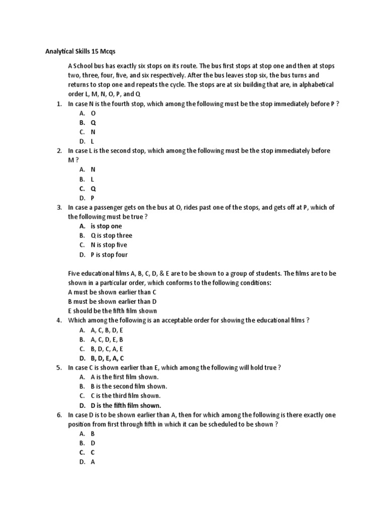 Analytical Skills 15 Mcqs | PDF | Cognitive Science | Cognition